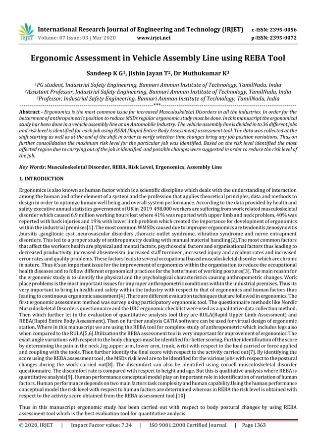 IRJET - Ergonomic Assessment in Vehicle Assembly Line using Reba Tool ...