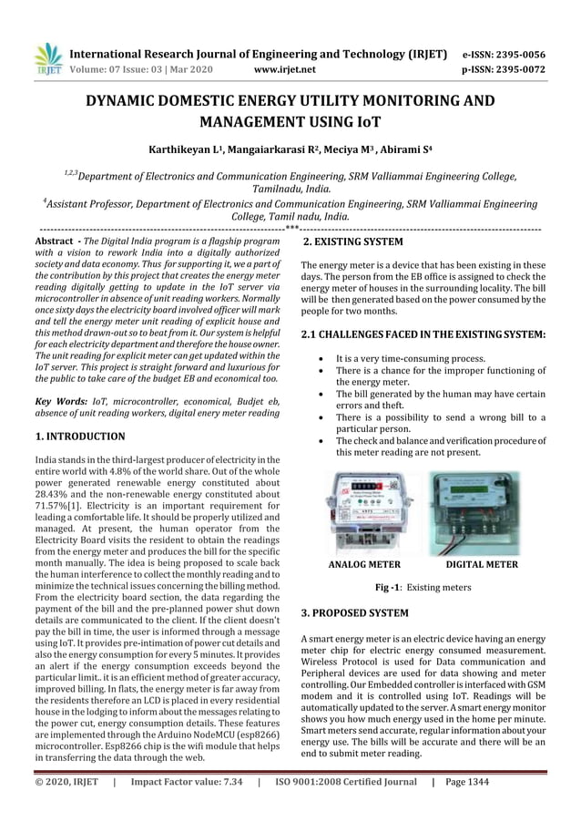 Irjet Dynamic Domestic Energy Utility Monitoring And Management Using Iot Pdf Gas And