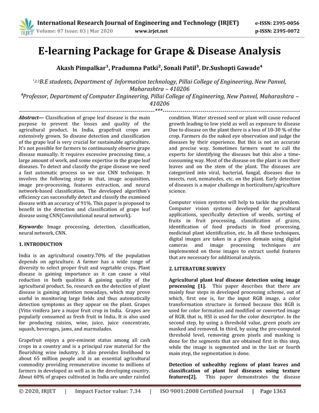 IRJET - E-Learning Package for Grape & Disease Analysis | PDF | Agriculture | Industries