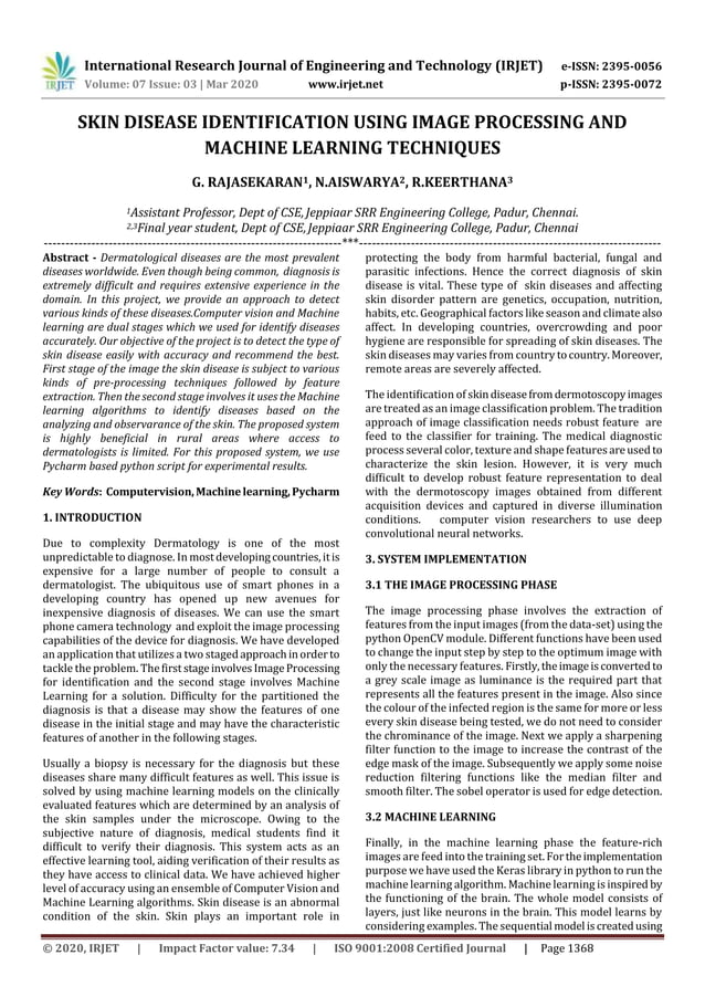 IRJET - Skin Disease Identification using Image Processing and Machine ...