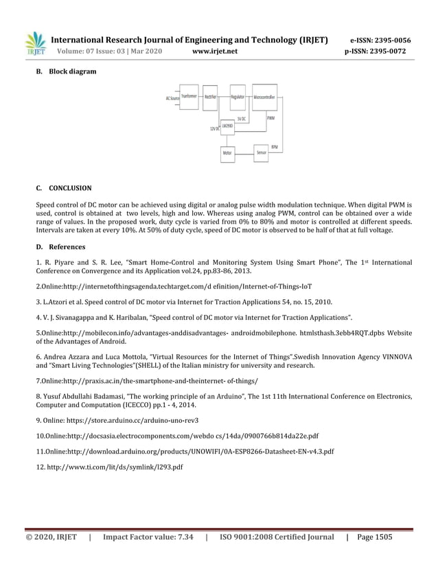 IRJET - IoT based Speed Control of DC Motor using PWM Technique | PDF