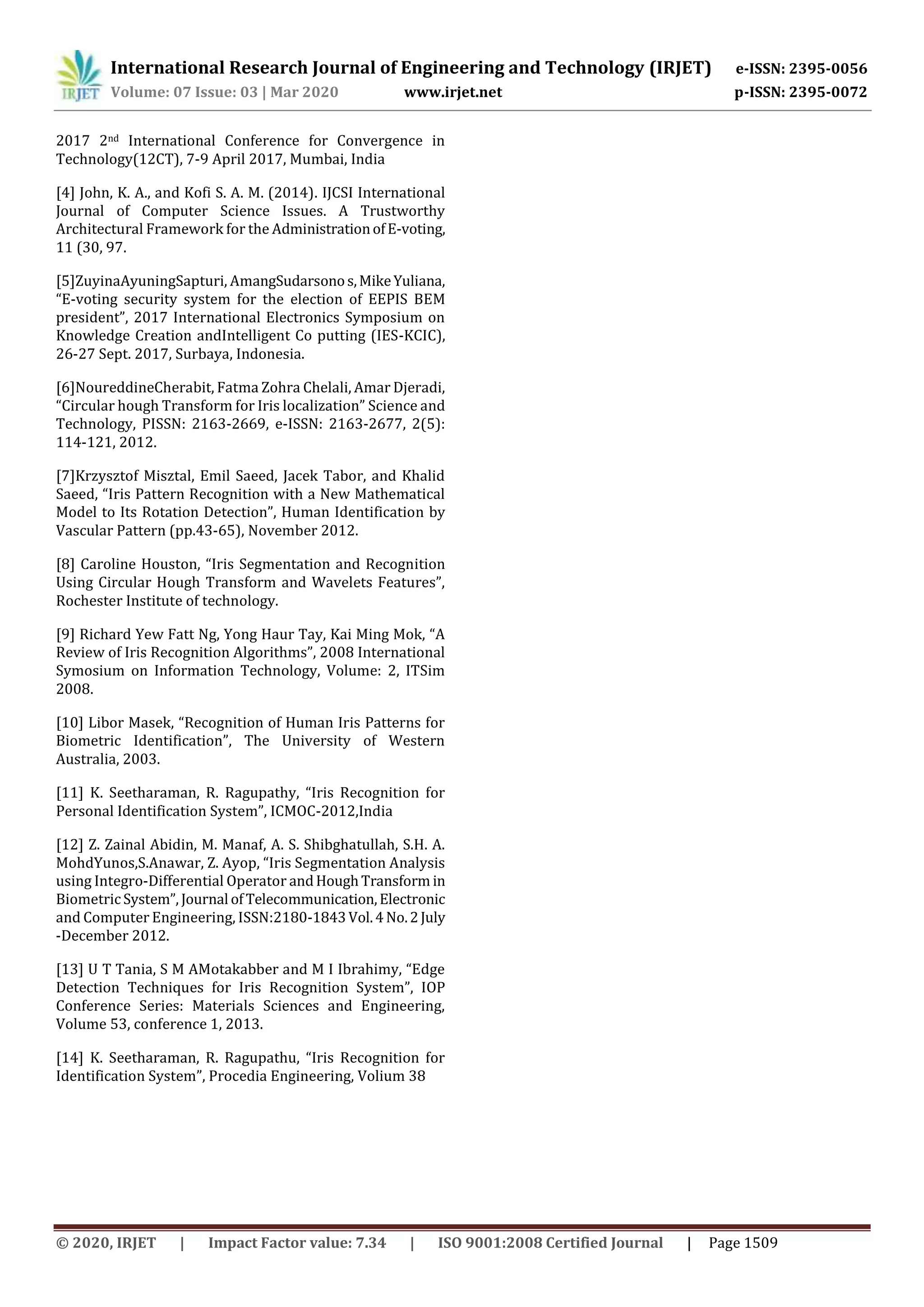 Irjet A Survey On Biometric Voting System Using Iris Recognition Pdf