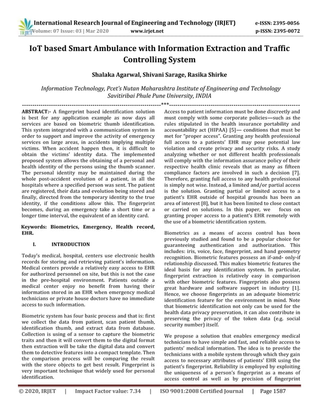 Irjet Iot Based Smart Ambulance With Information Extraction And