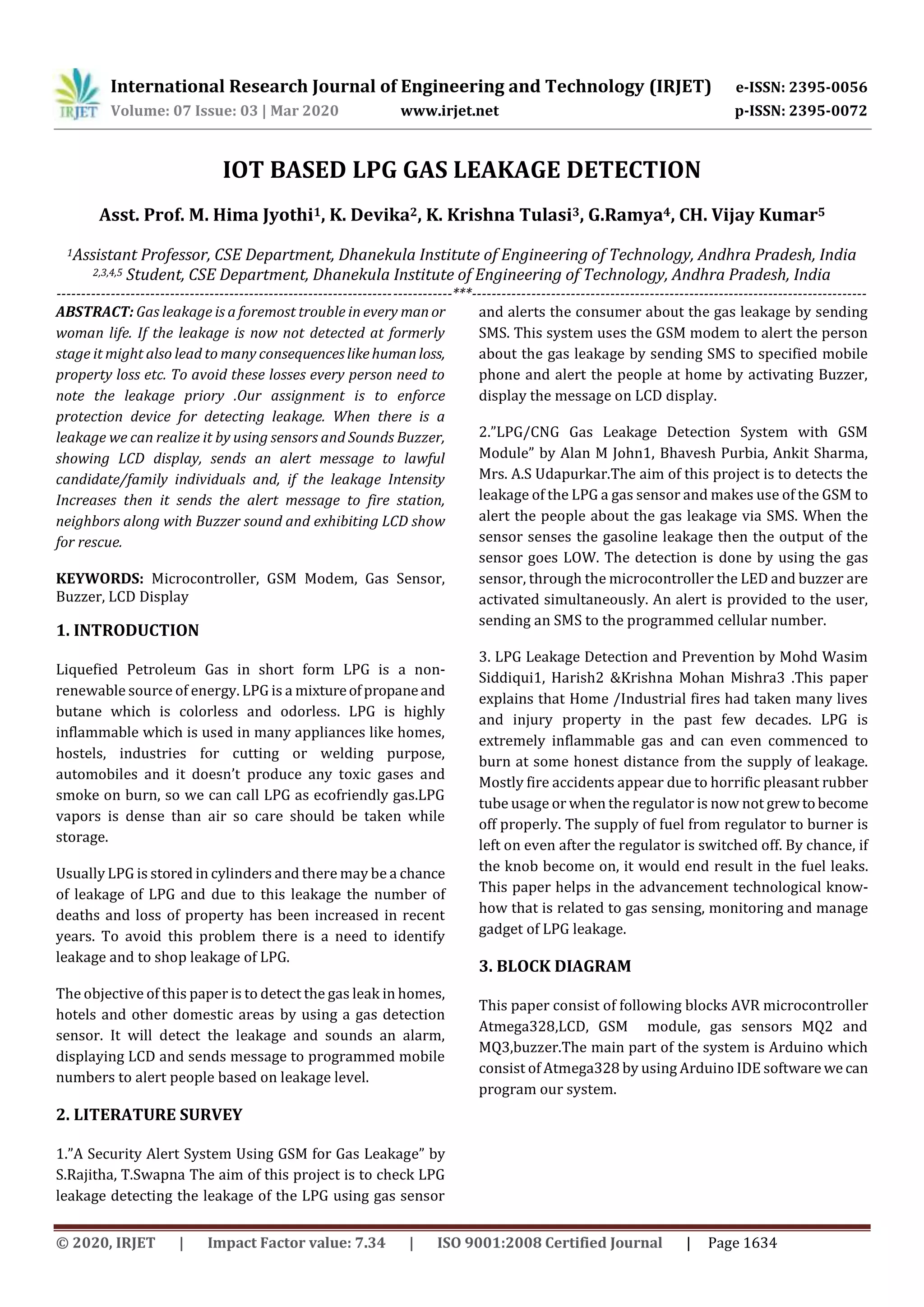IRJET - IoT based LPG Gas Leakage Detection | PDF