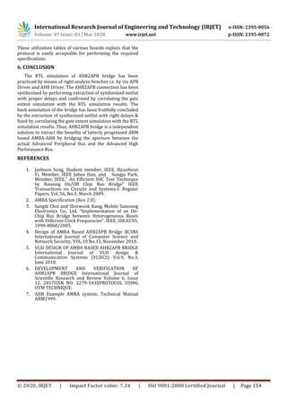 IRJET - Design of AMBA based AHB2APB Protocol for Efficient Utilization of AHB and APB | PDF ...