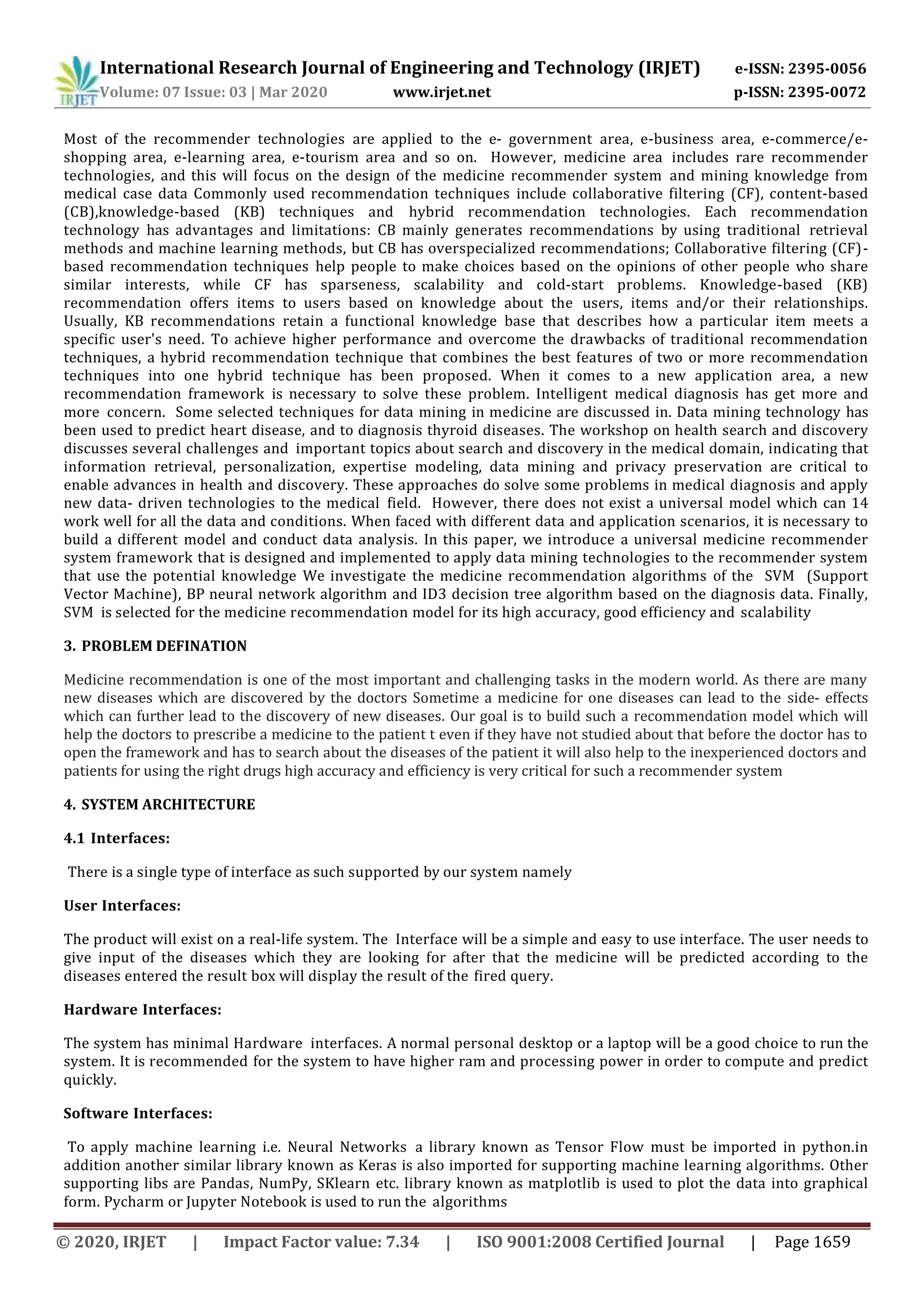 IRJET - Medicine Recommendation System | PDF | Computer Software and Applications | Computing