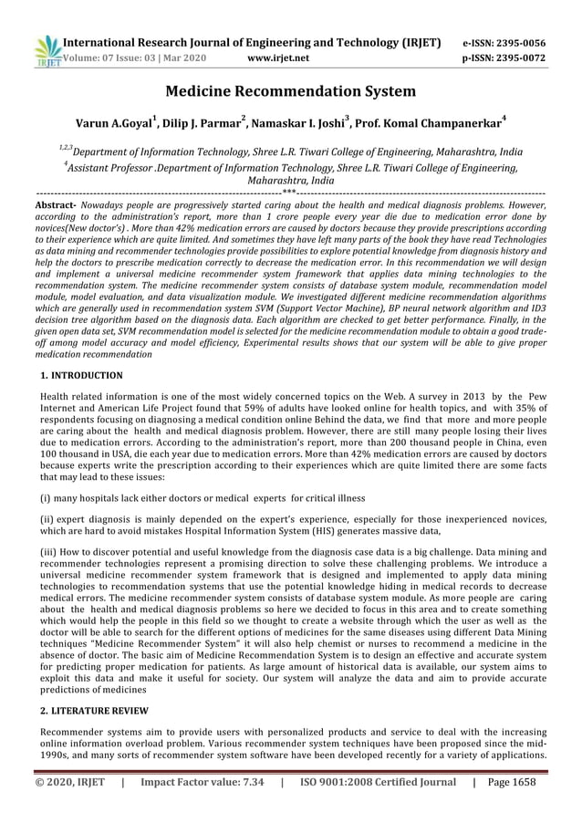 IRJET - Medicine Recommendation System | PDF | Computer Software and Applications | Computing