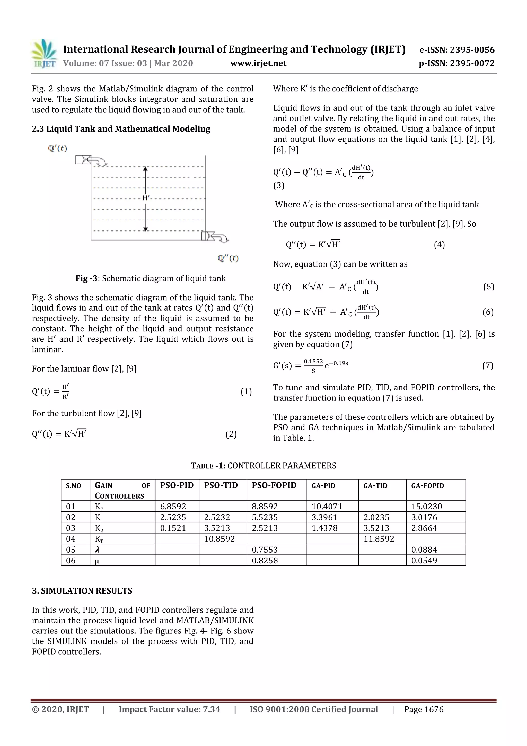 IRJET - Liquid Level Control Strategy using Fractional Order PID Controller based on Artificial ...