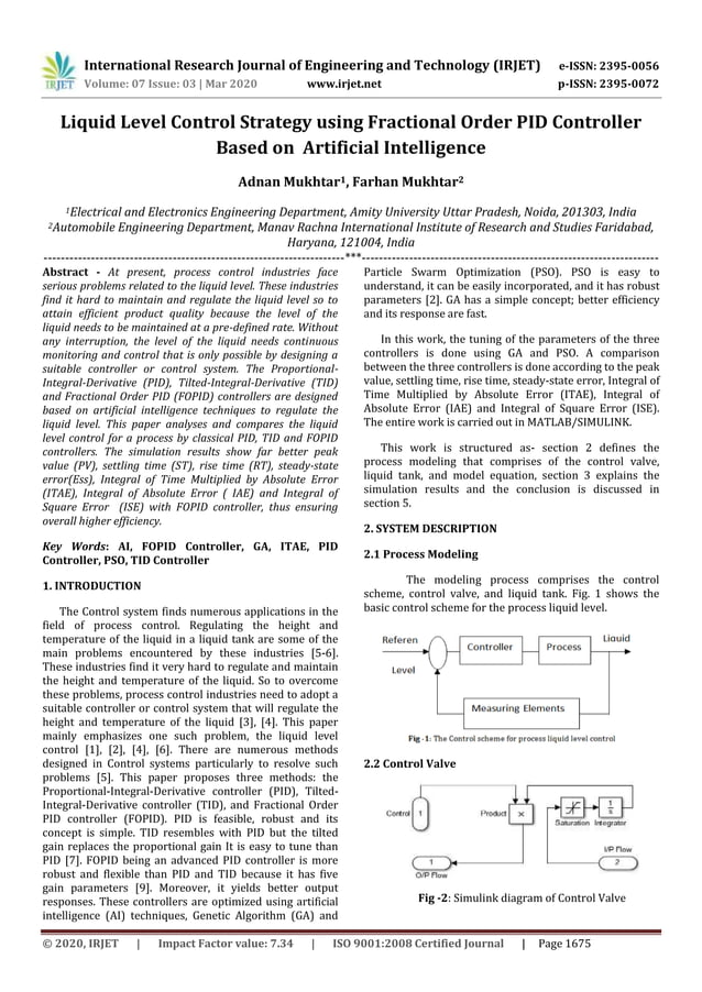 IRJET - Liquid Level Control Strategy using Fractional Order PID Controller based on Artificial ...