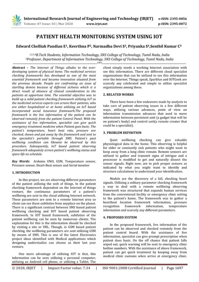 IRJET - Patient Health Monitoring System using IoT | PDF