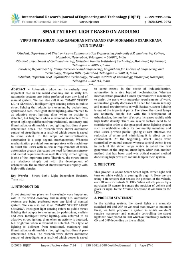 IRJET - Smart Street Light based on Arduino | PDF | Technology & Computing