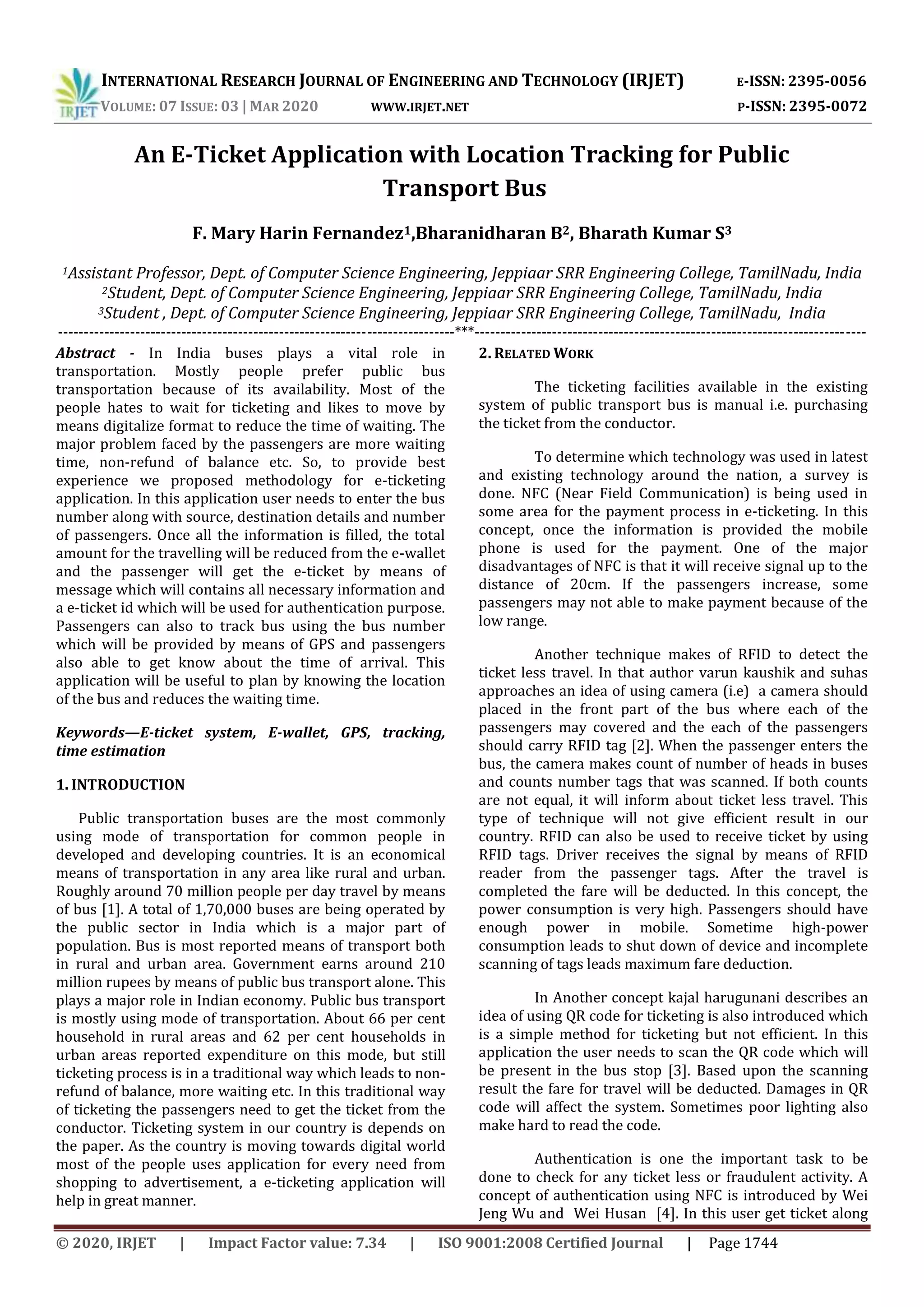 IRJET - An E-Ticket Application with Location Tracking for Public ...