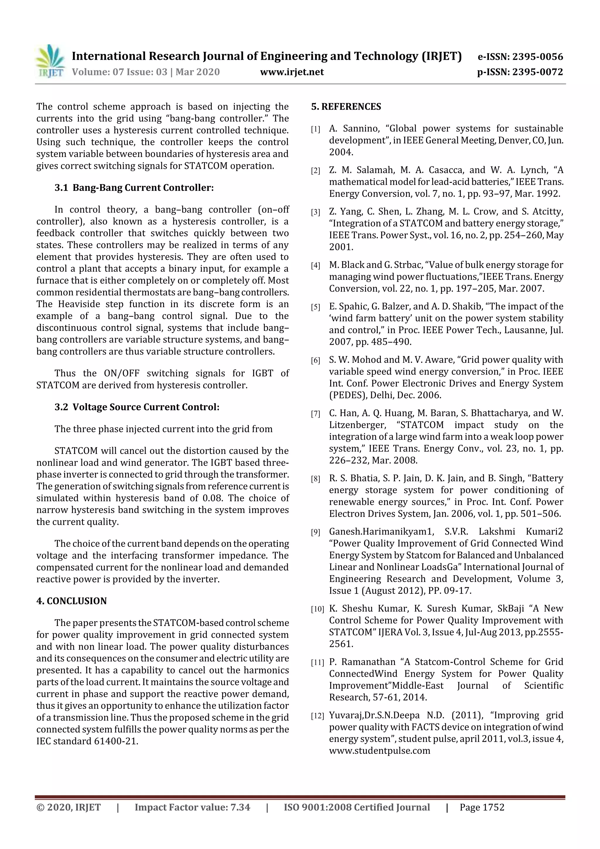 Irjet Introduction Of Statcom In Pv Grid System Pdf