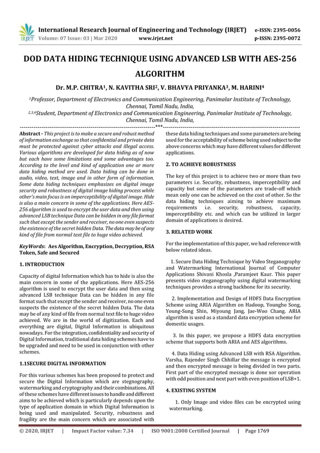 IRJET - DOD Data Hiding Technique using Advanced LSB with AES-256 Algorithm | PDF