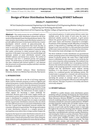 IRJET - Design of Water Distribution Network using EPANET Software | PDF