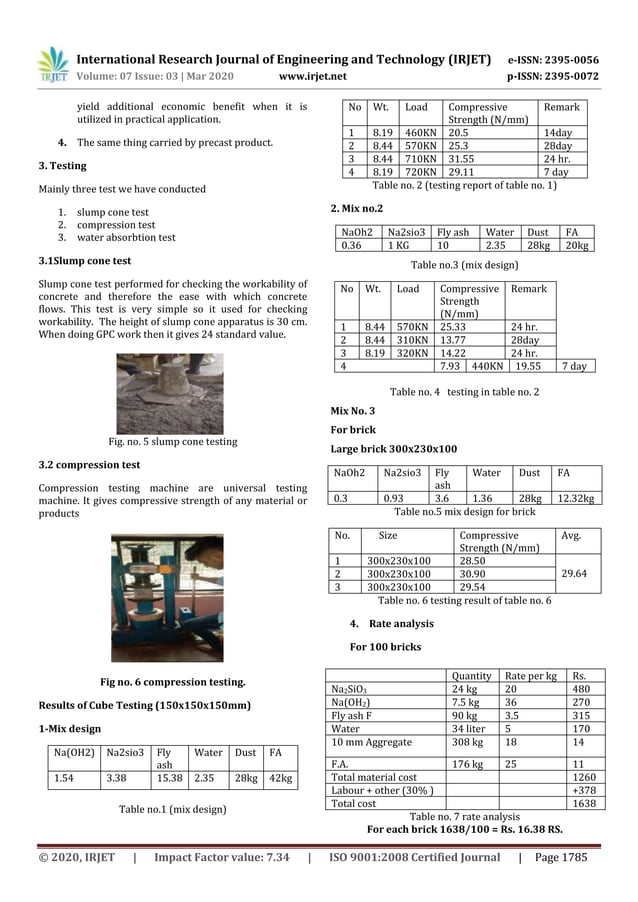 IRJET - Fly Ash Interlocking Brick by using Geopolymer Concrete | PDF