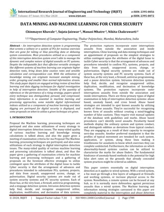 IRJET - Data Mining and Machine Learning for Cyber Security | PDF