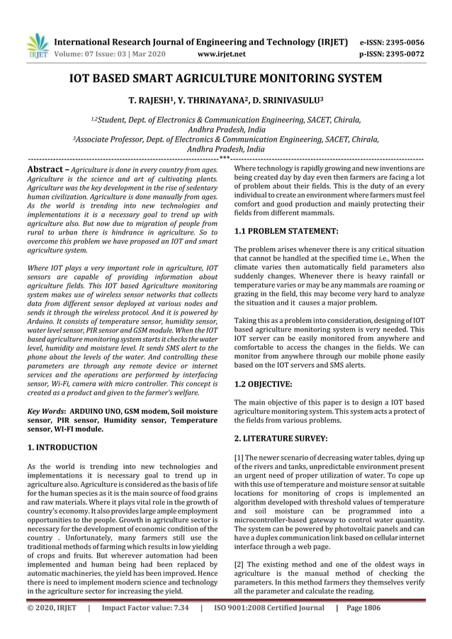 IRJET - IoT based Smart Agriculture Monitoring System | PDF