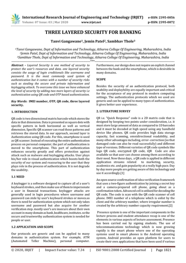 IRJET - Three Layered Security for Banking | PDF
