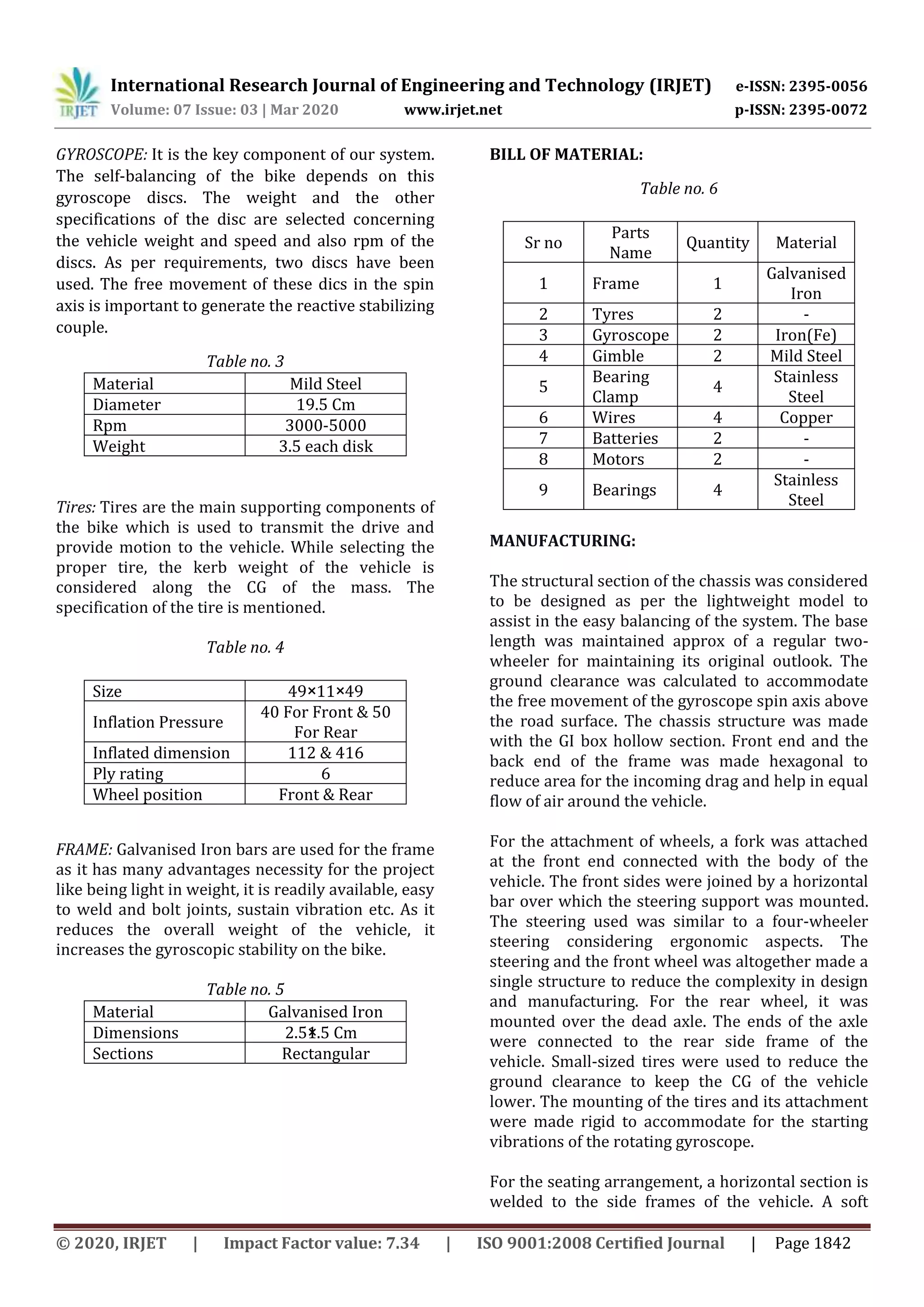 IRJET - Design of Gyroscopes for Stabilizing Two-Wheeler | PDF