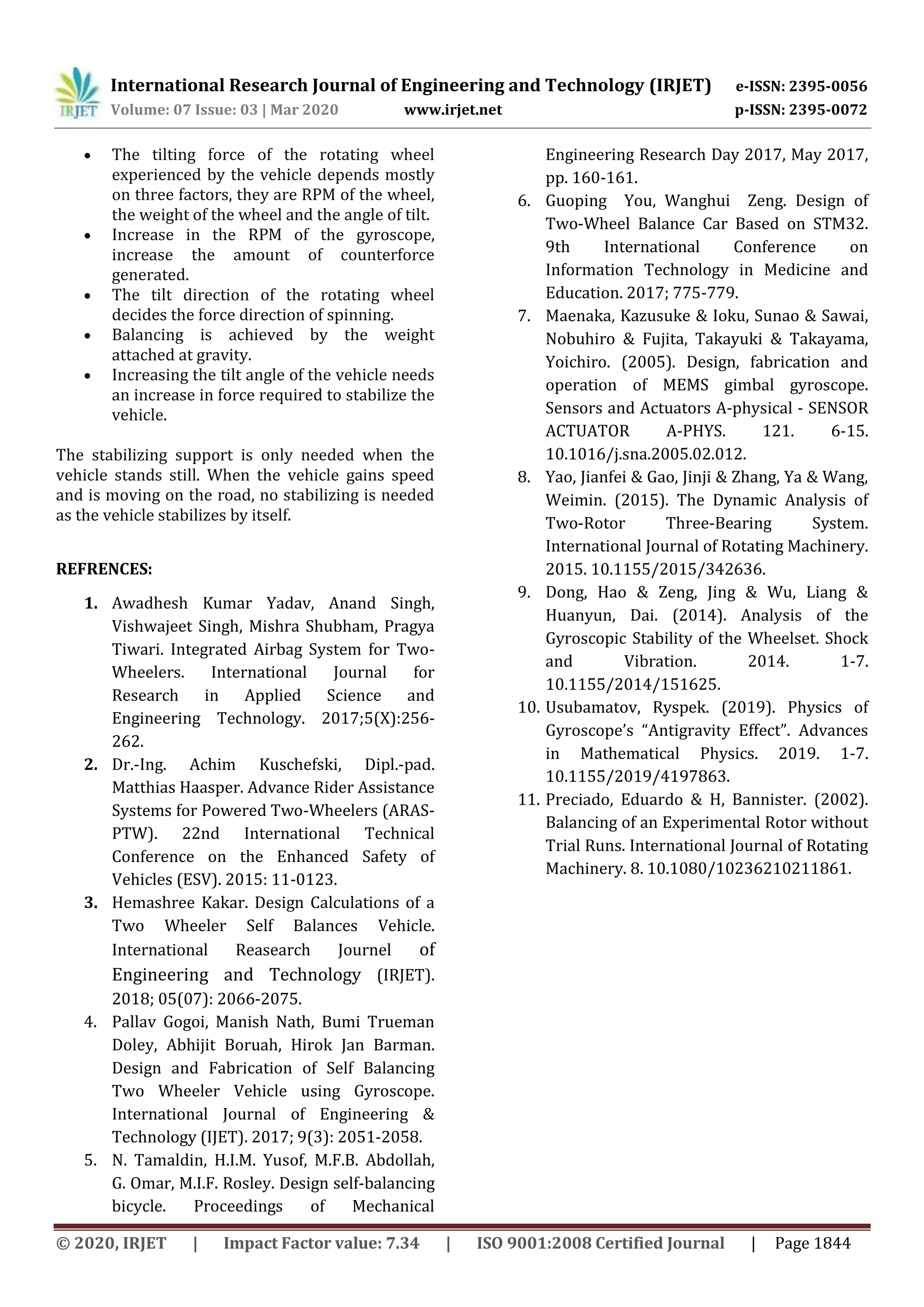 IRJET - Design of Gyroscopes for Stabilizing Two-Wheeler | PDF