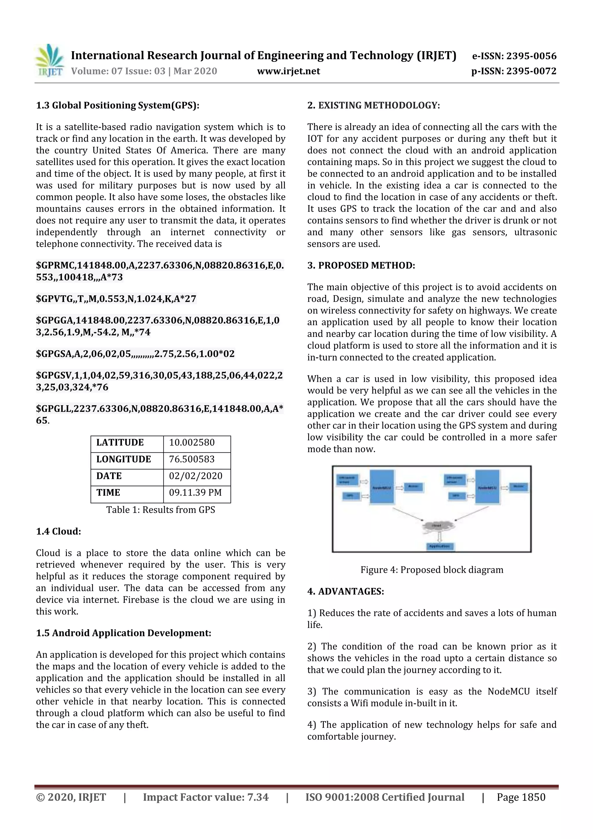 IRJET - IoT based Smart Vehicle Alert System for Accident Prevention | PDF