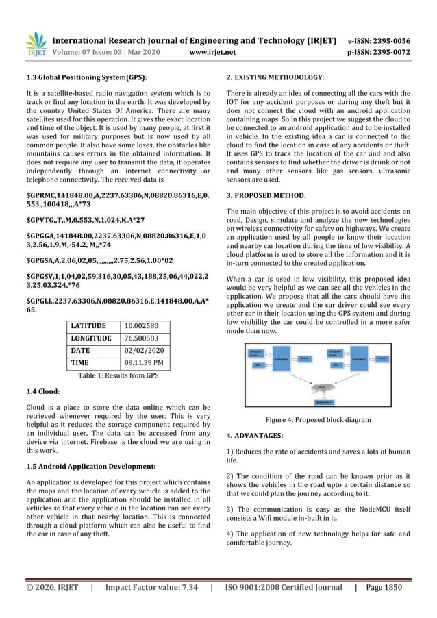Irjet Iot Based Smart Vehicle Alert System For Accident Prevention Pdf