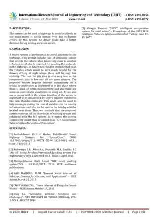 IRJET - IoT based Smart Vehicle Alert System for Accident Prevention | PDF