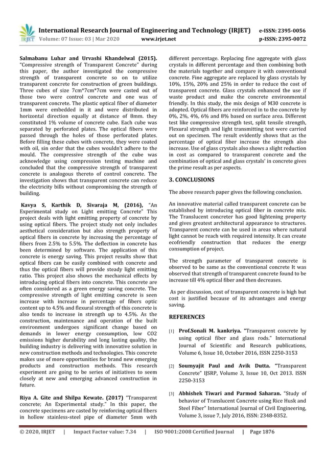 IRJET - Design and Experimental Study on Transparent Concrete | PDF