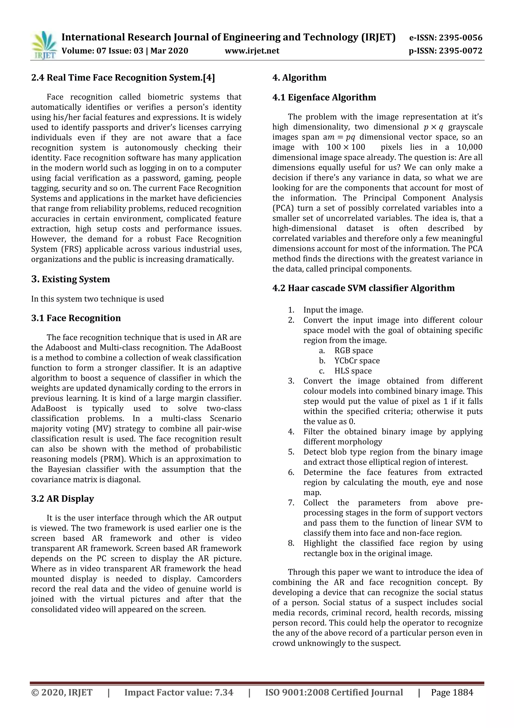 IRJET - Augmented Reality: Social Profile Detection by Face Recognition | PDF