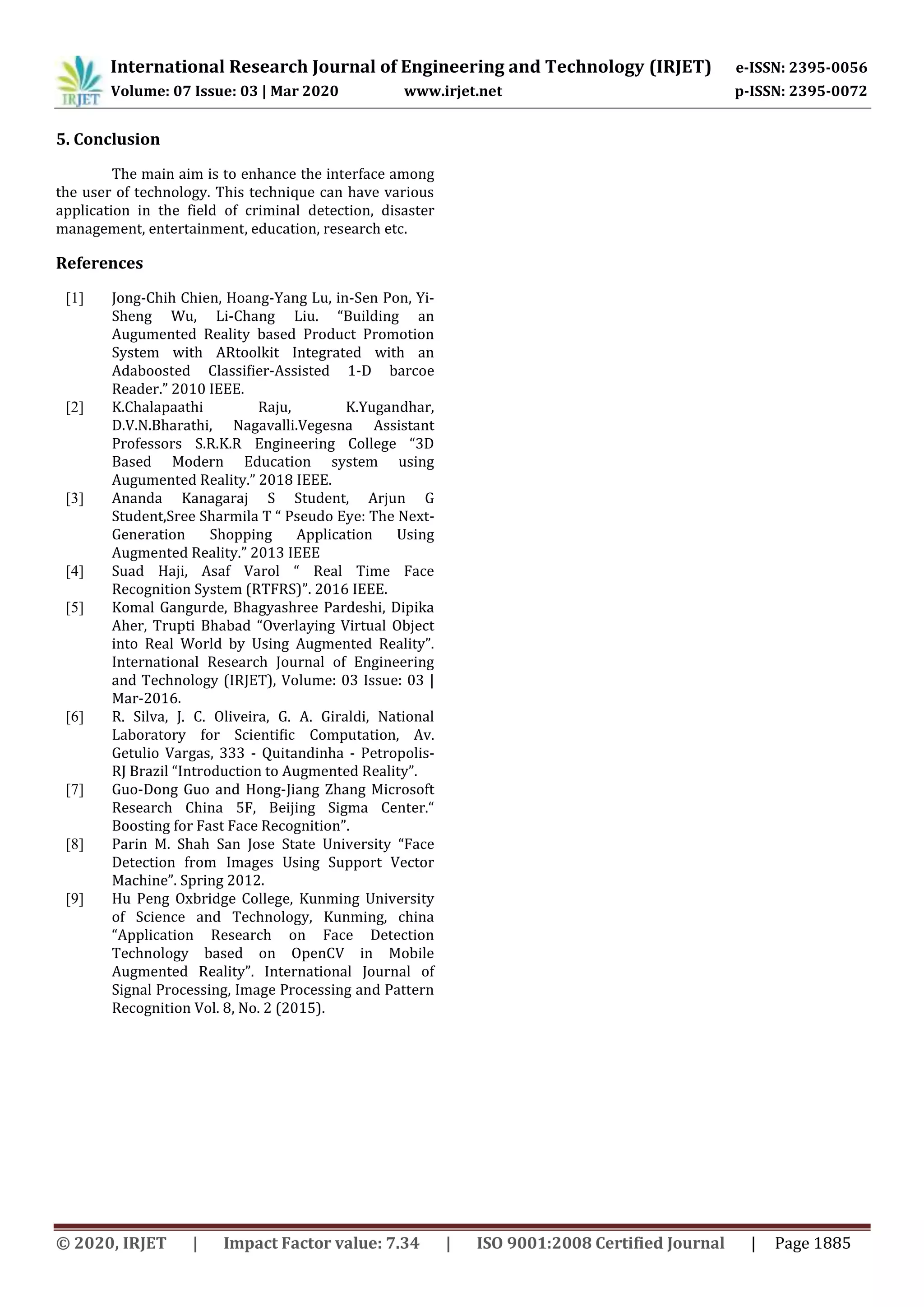 IRJET - Augmented Reality: Social Profile Detection by Face Recognition | PDF