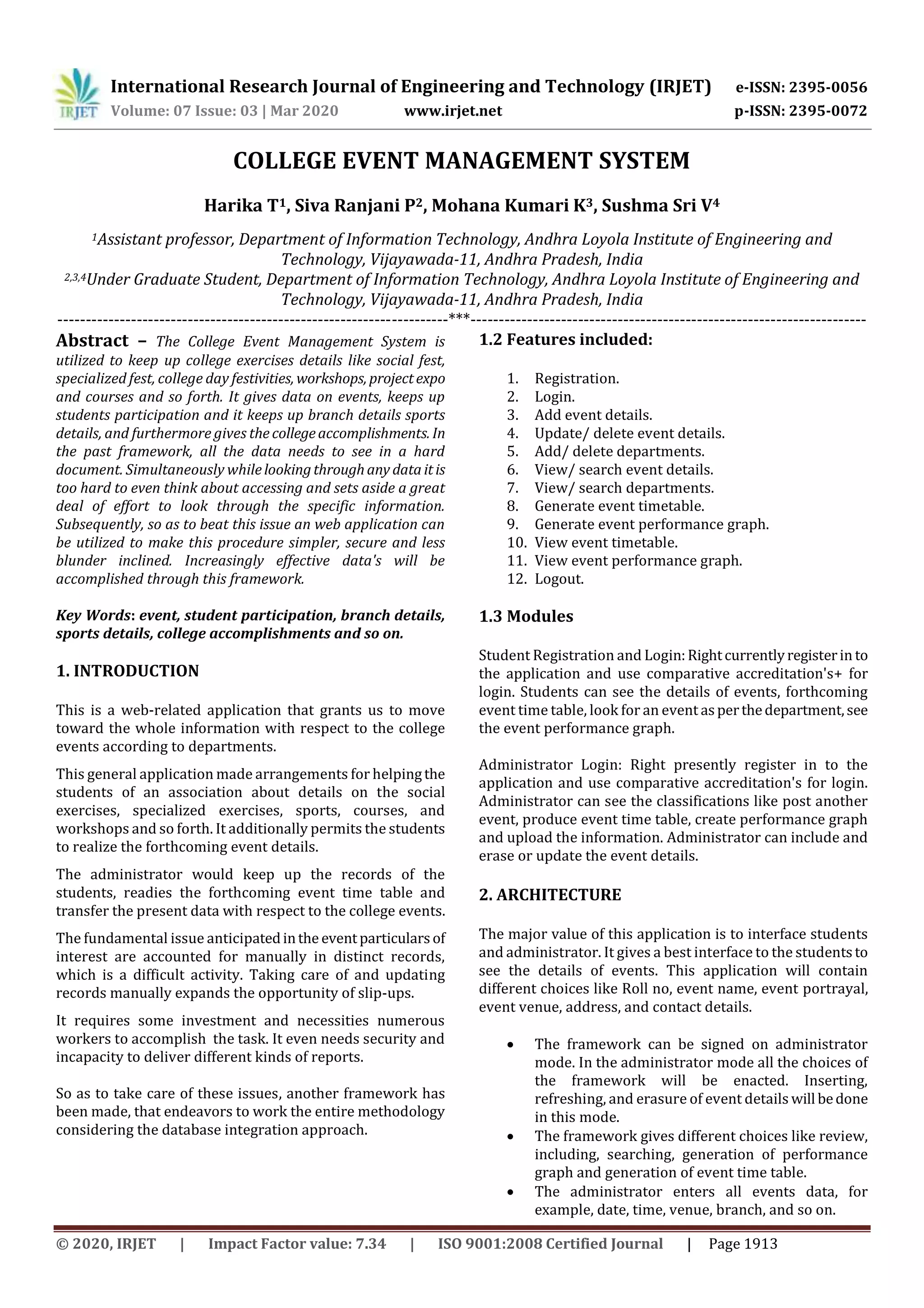 IRJET - College Event Management System | PDF