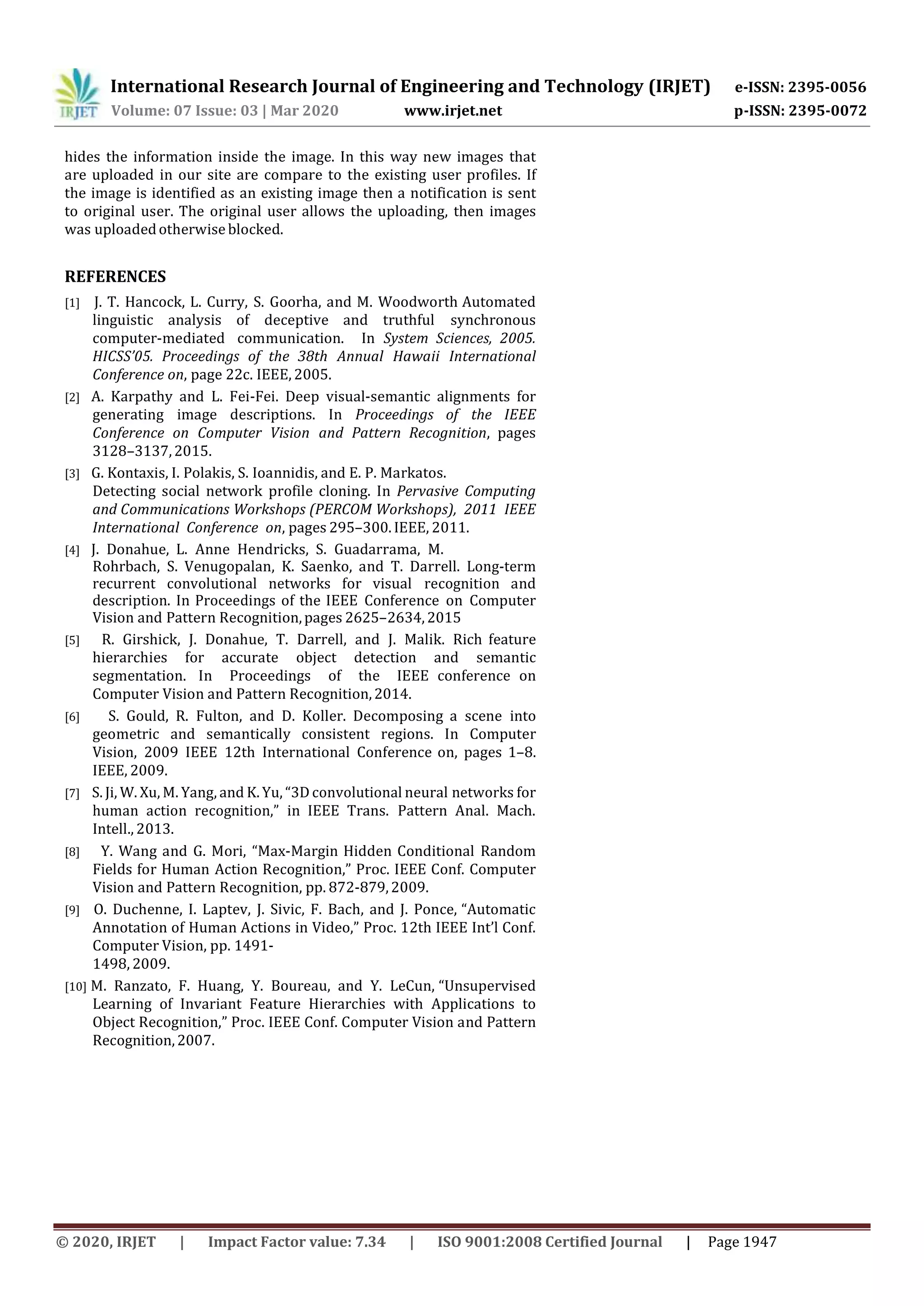 IRJET- Recognizing User Portrait for Fraudulent Identification on Online Applications | PDF