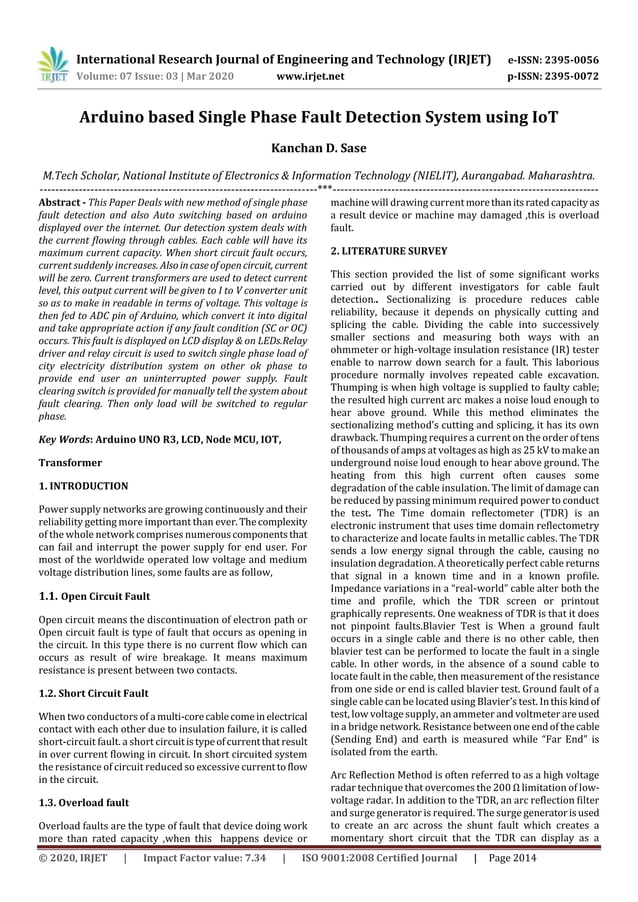 Irjet Arduino Based Single Phase Fault Detection System Using Iot Pdf