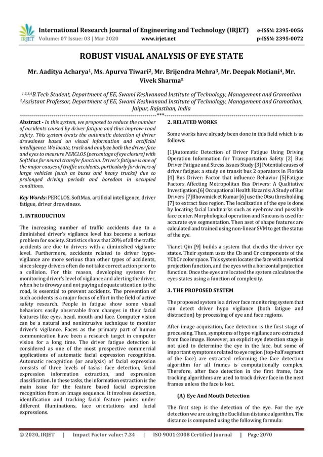 IRJET- Robust Visual Analysis of Eye State | PDF | Eye and Vision ...