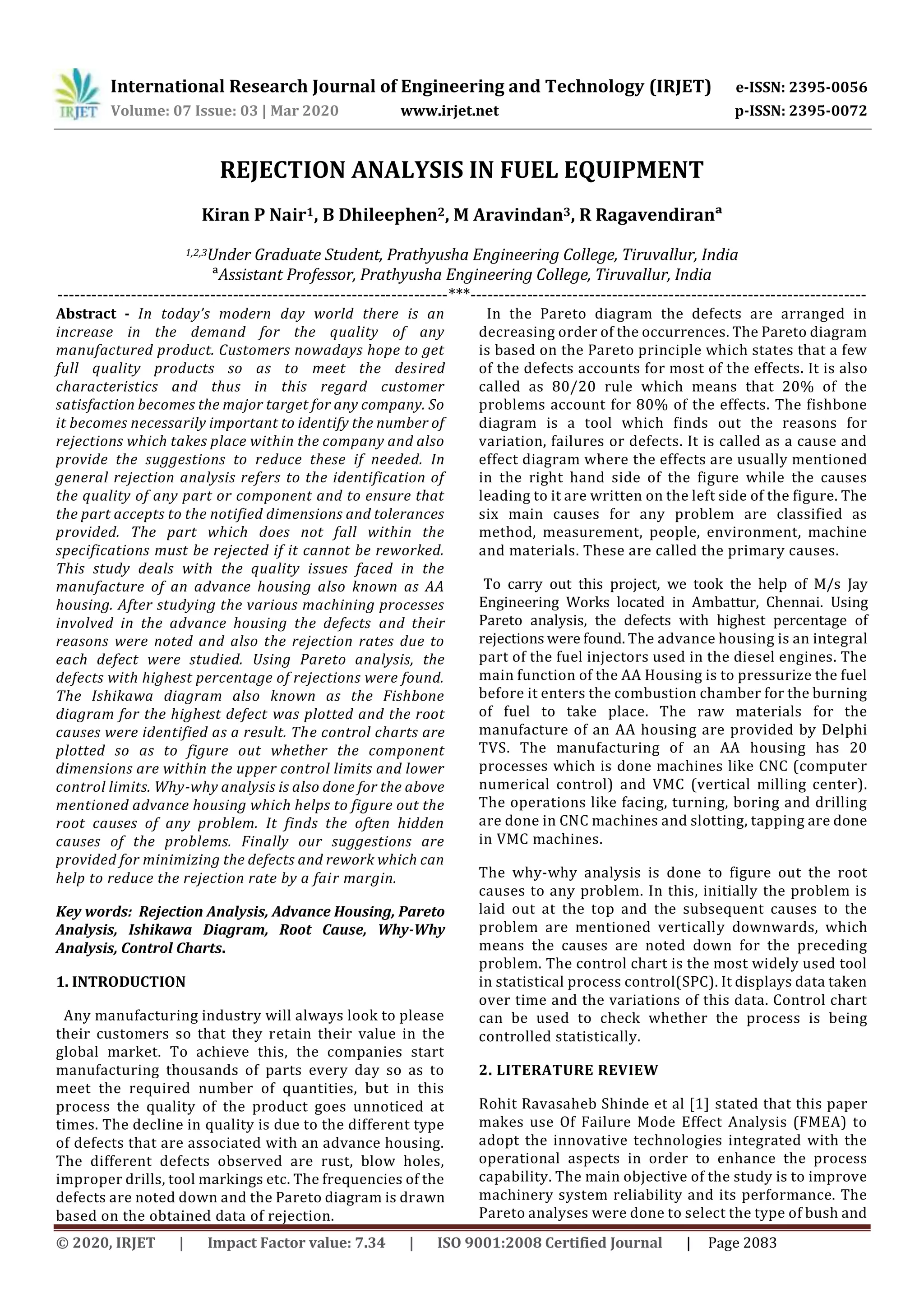 IRJET- Rejection Analysis in Fuel Equipment | PDF