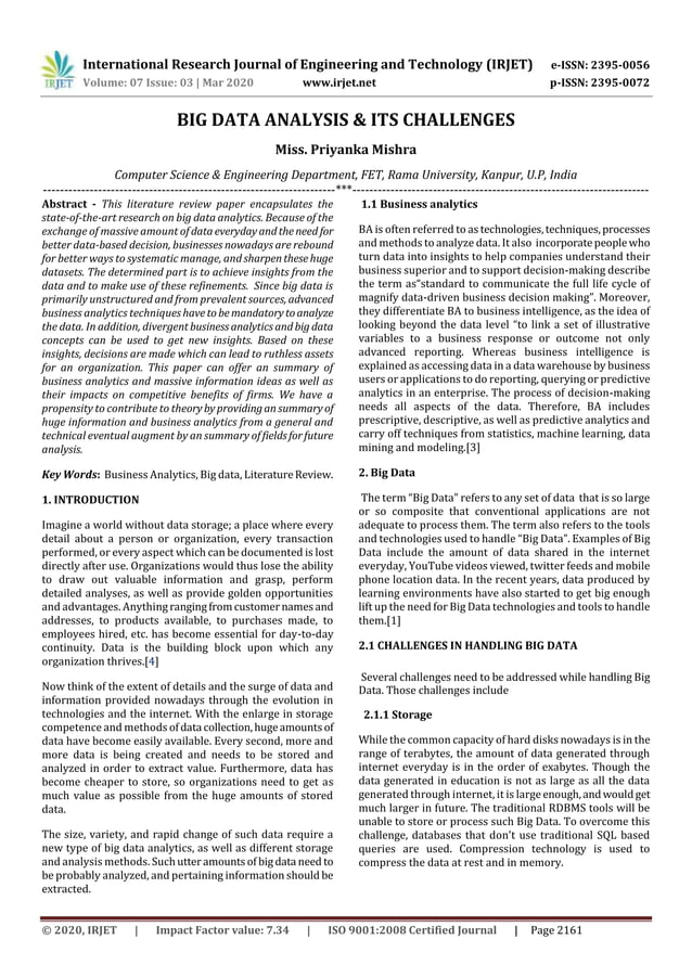IRJET - Big Data Analysis its Challenges | PDF | Databases | Computer Software and Applications