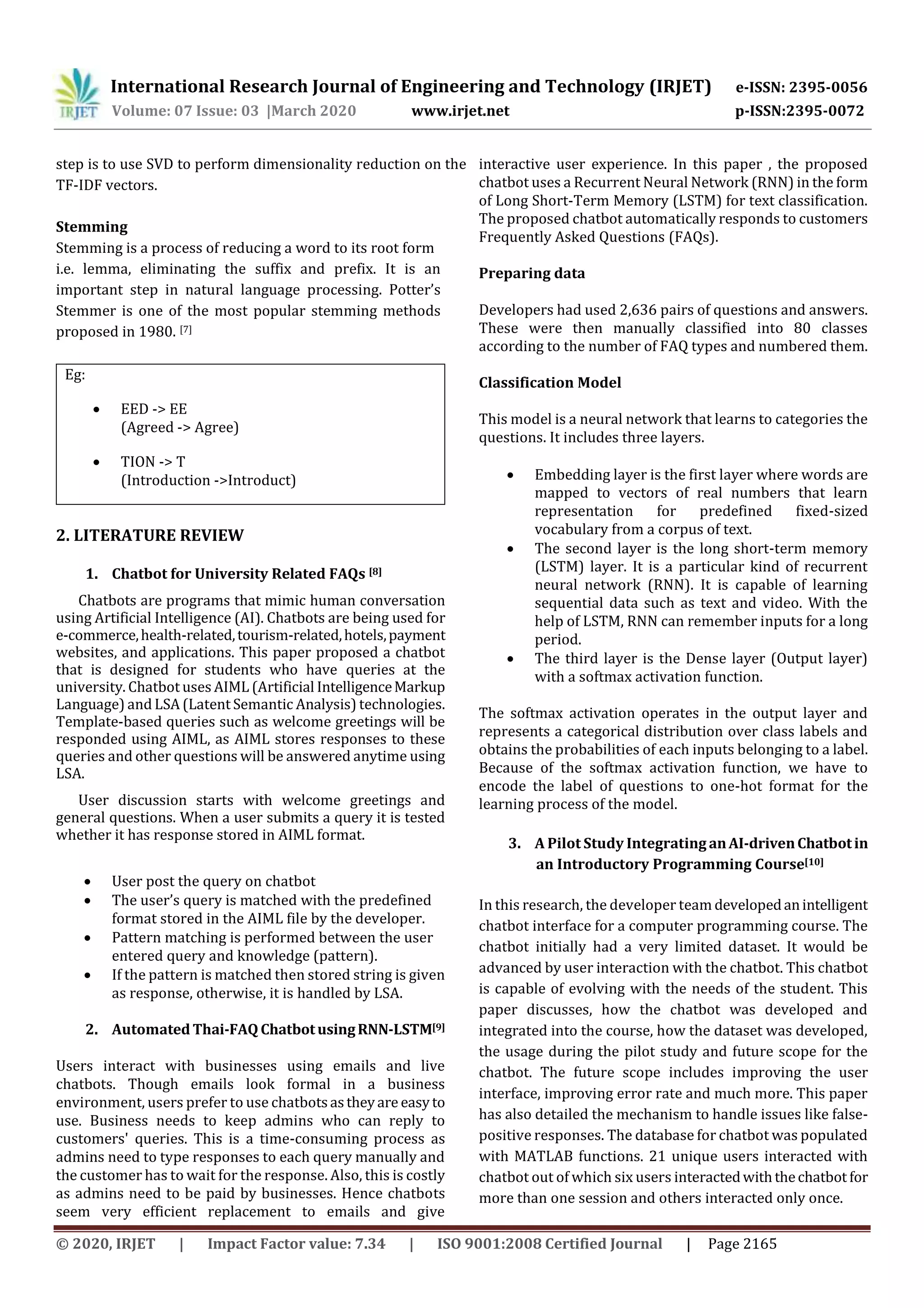 IRJET - Chatbot for HR Department using AIML and LSA | PDF