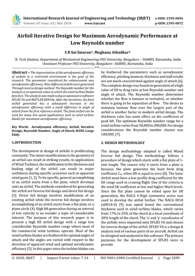 IRJET - Airfoil Iterative Design for Maximum Aerodynamic Performance at Low Reynolds number ...