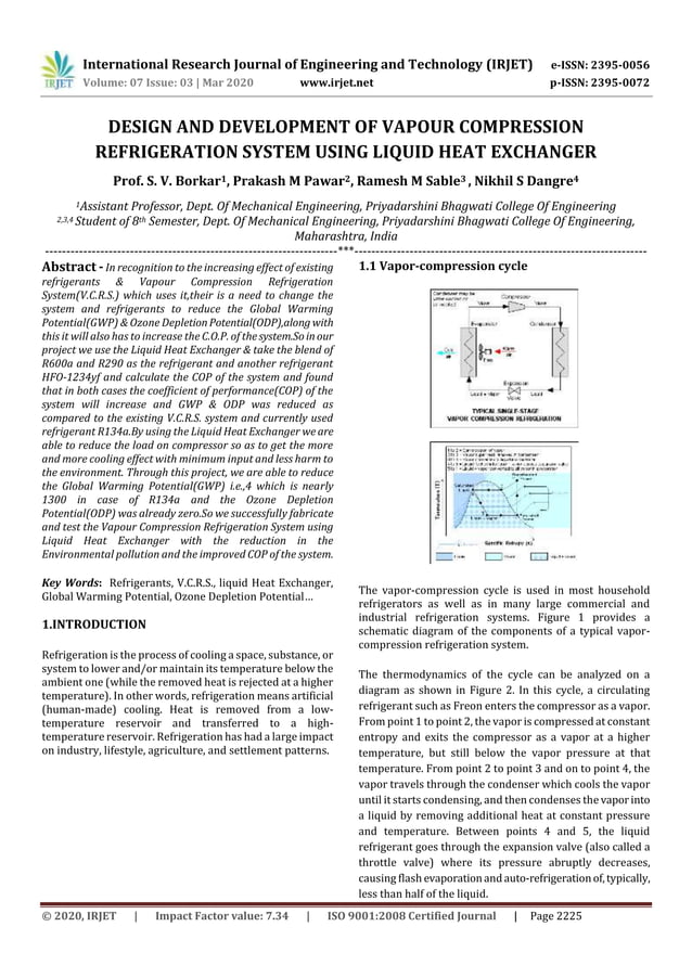 IRJET - Design and Development of Vapour Compression Refrigeration System using Liquid Heat ...