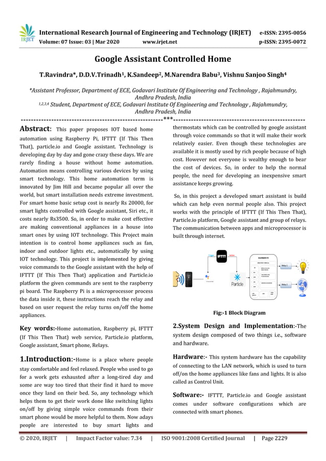 IRJET - Google Assistant Controlled Home | PDF