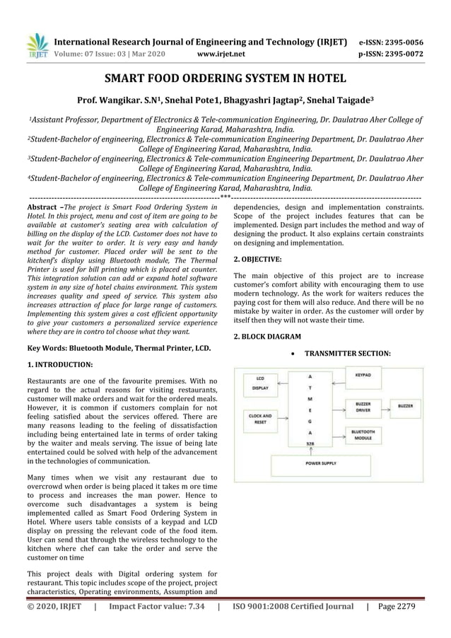 IRJET - Smart Food Ordering System in Hotel | PDF