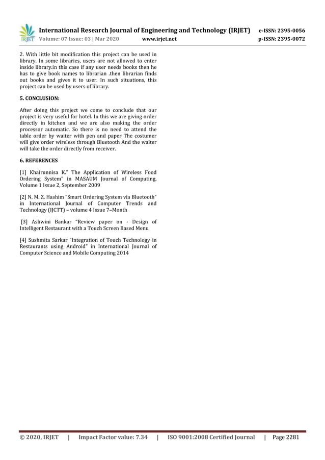 IRJET - Smart Food Ordering System in Hotel | PDF