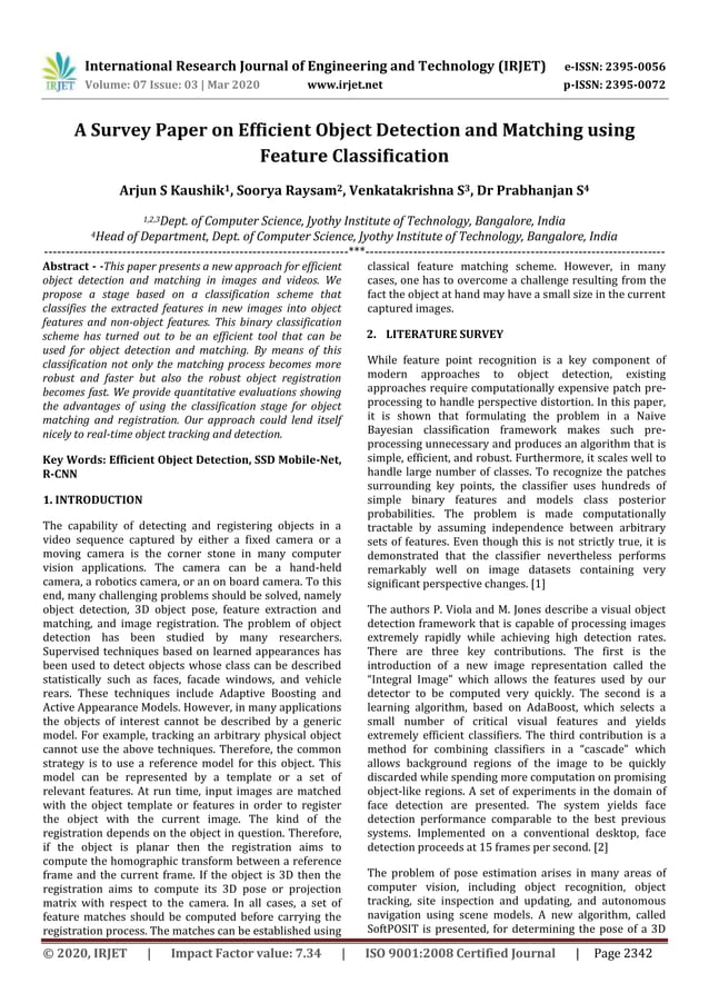 Irjet A Survey Paper On Efficient Object Detection And Matching Using