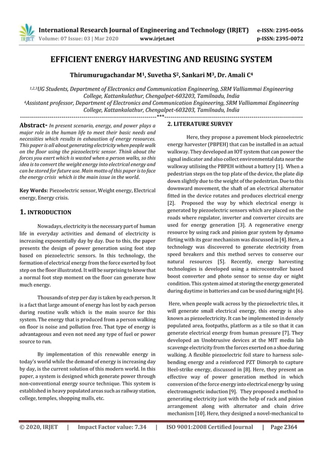 IRJET - Efficient Energy Harvesting and Reusing System | PDF