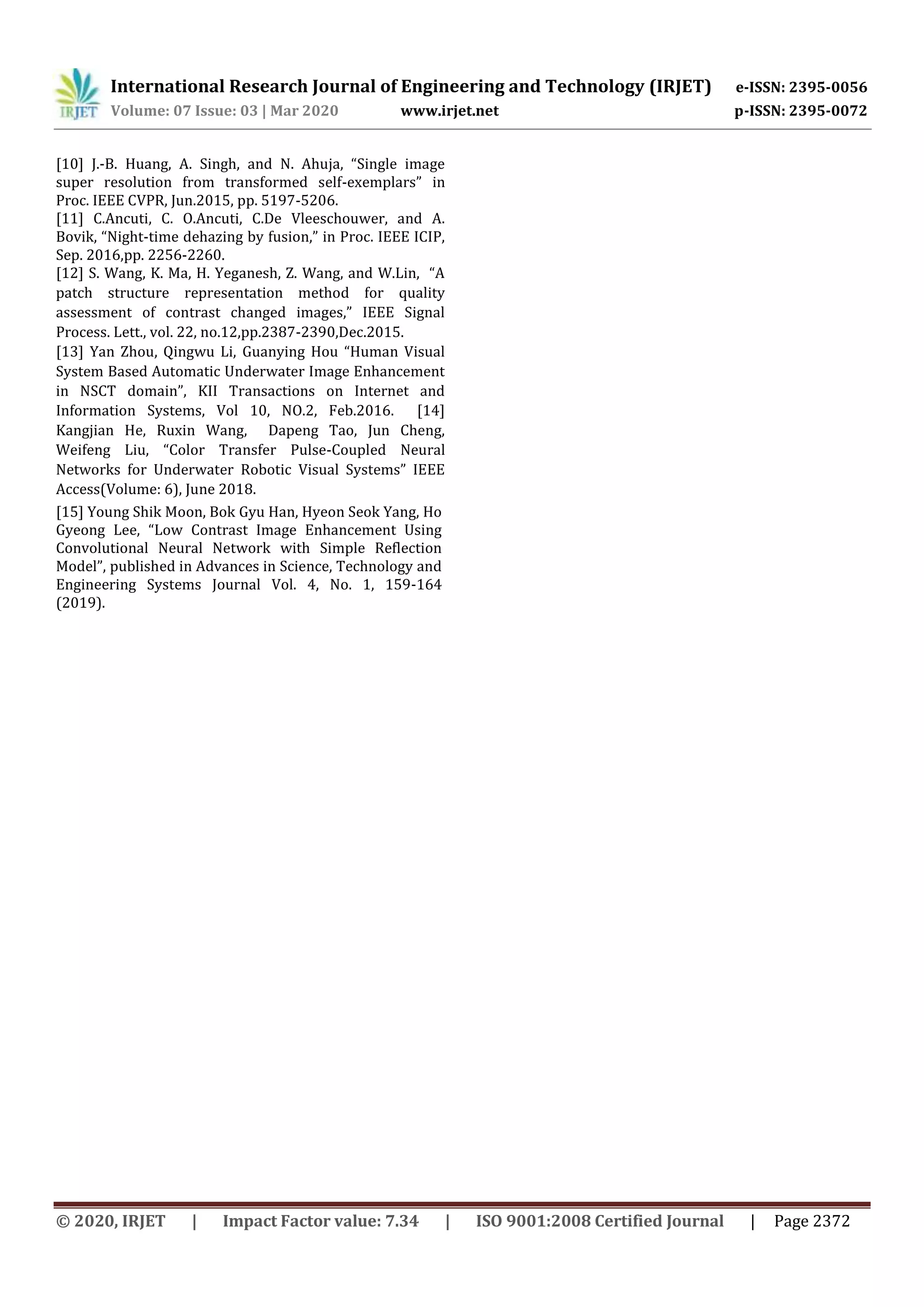 IRJET - Underwater Image Enhancement using PCNN and NSCT Fusion | PDF