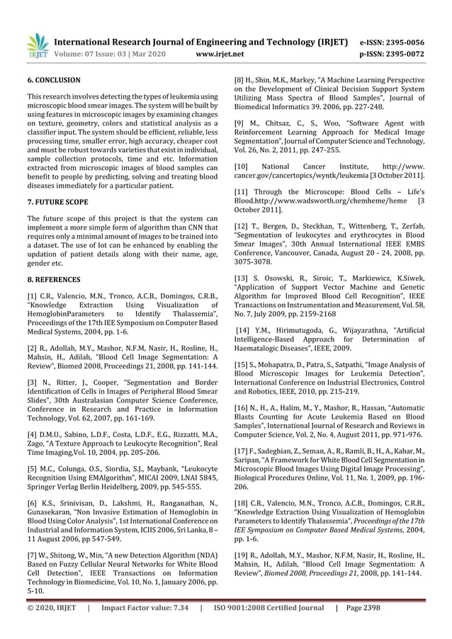 Irjet Detection And Classification Of Leukemia Using Convolutional