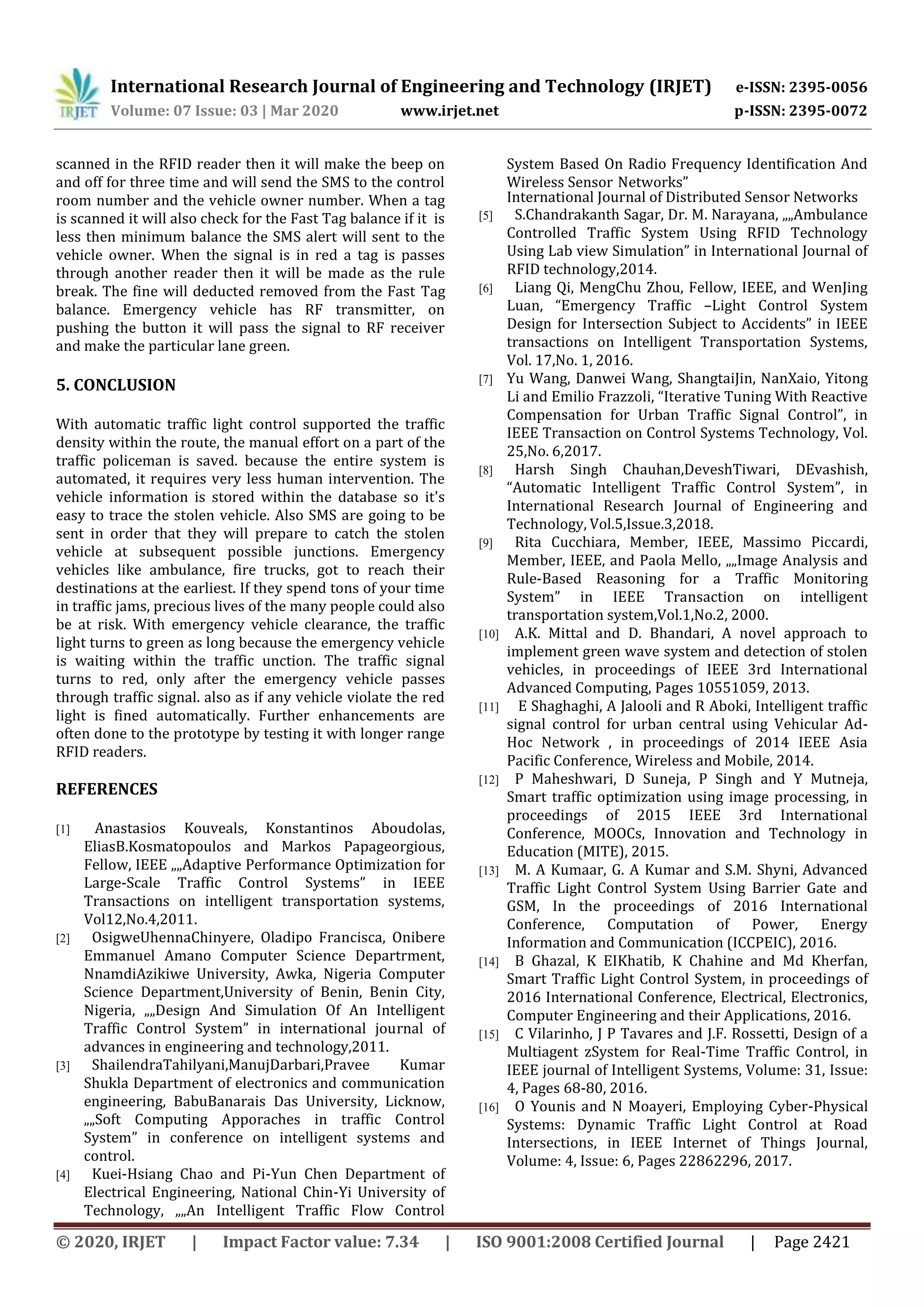 IRJET - Smart Traffic Control System using RFID | PDF