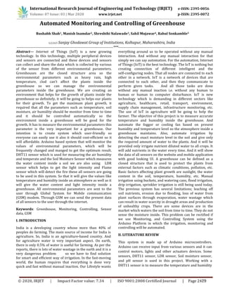 IRJET - Automated Monitoring and Controlling of Greenhouse | PDF