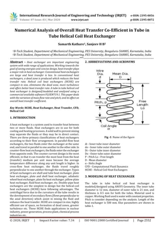 IRJET - Numerical Analysis of Overall Heat Transfer Co-Efficient in ...